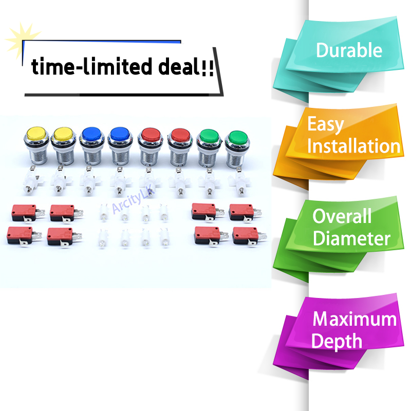 8 Pieces 30mm Arcade LED Push Buttons Chrome Illuminated Plating with ...