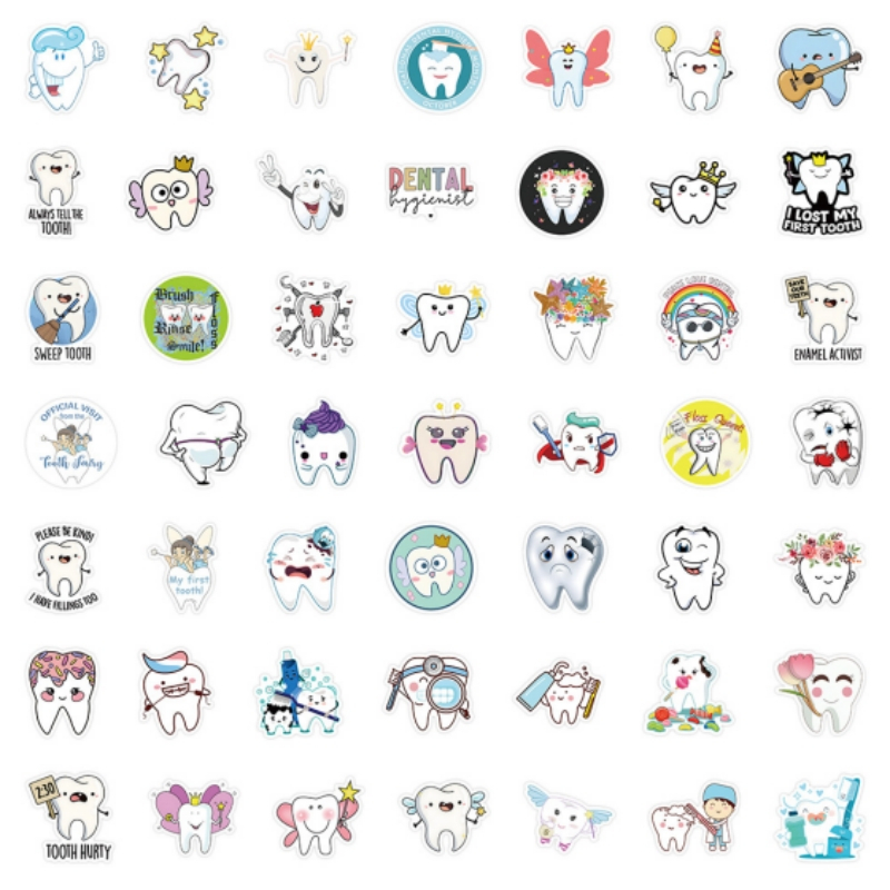 50Pcs Cartoon Cute Tooth Shape Stickers Dentistry Graffiti Decal ...
