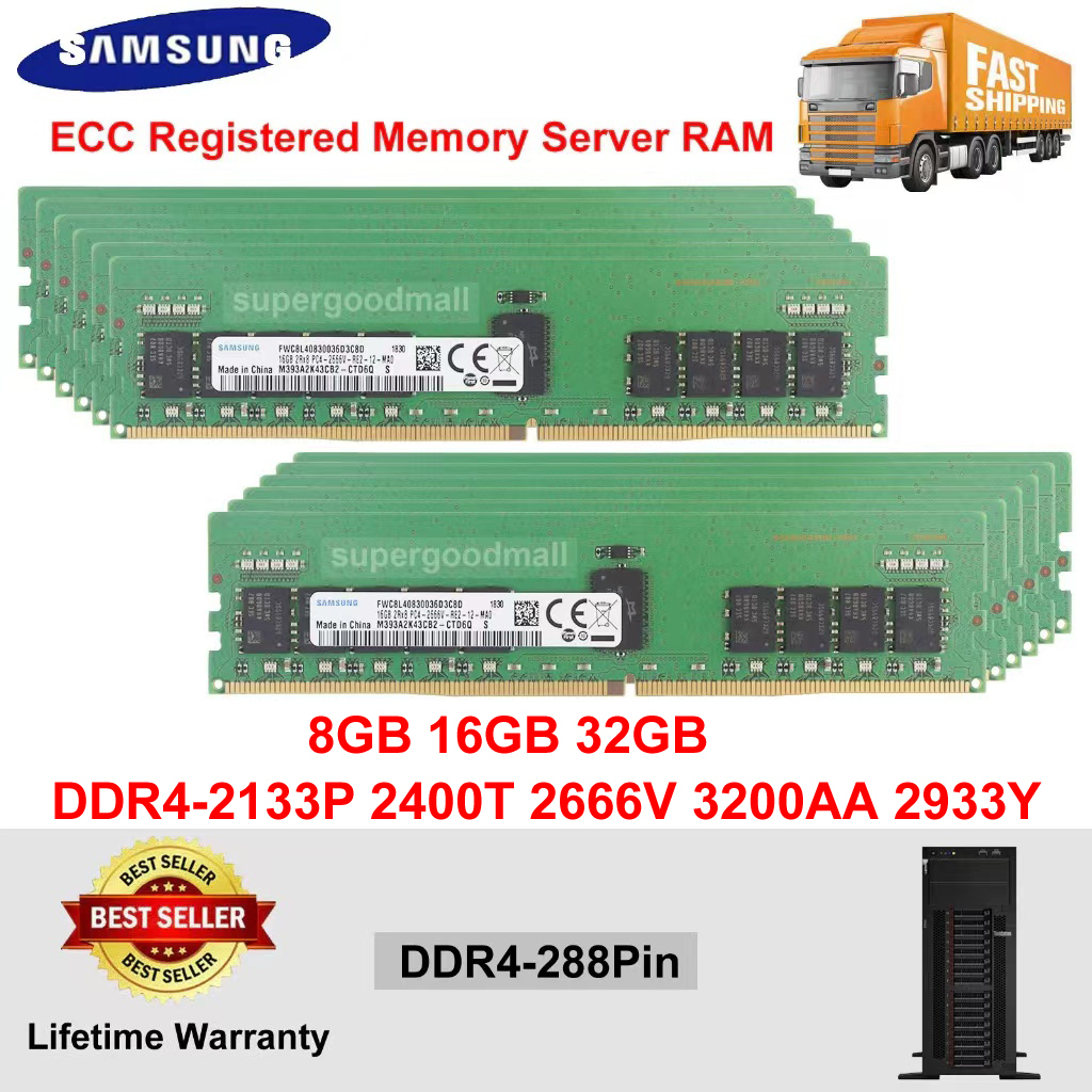 Samsung 8GB 16GB 32GB PC4-2133P 2400T 2666V 3200AA 2933Y DDR4-2133MHz 2400MHz 2666MHz 3200MHz ...