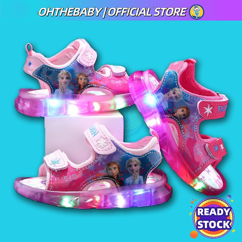 Girl's Sandals LED Elsa Sandals Disney Cartoon Sandals Kids Slippers ...