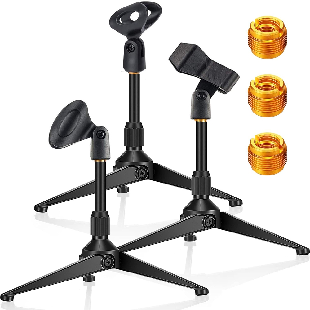 1 Pack Desktop Mic Stand Portable Foldable Tripod with Mic Clip Holder ...