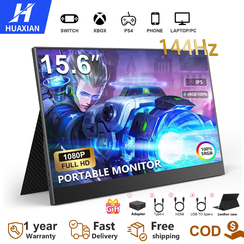 Portable monitor 15.6 "Straw monitor 60Hz/144Hz HD 4K Screen Connection ...