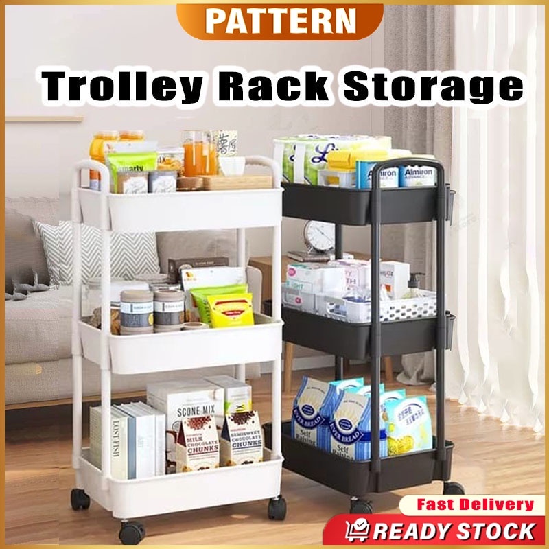 PATTERN Trolley Rack Storage 3 Tier Trolley Kitchen Rack With Wheel ...
