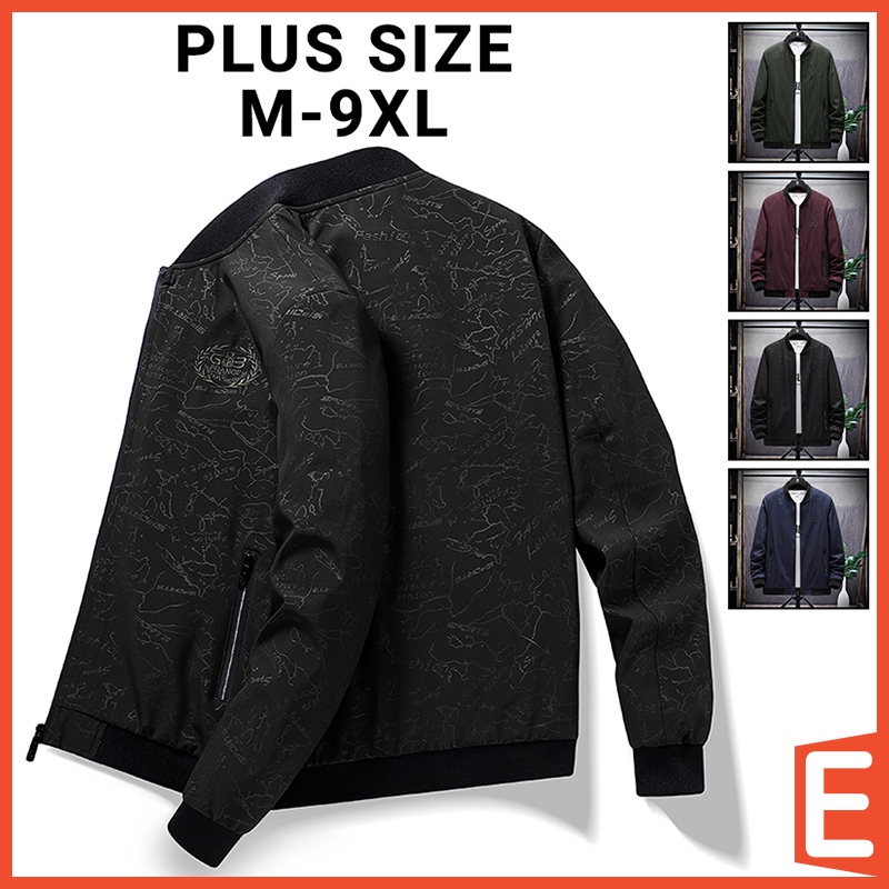 Plus Size Bomber Jacket Men Casual Stand Collar Long Sleeve Zipper ...