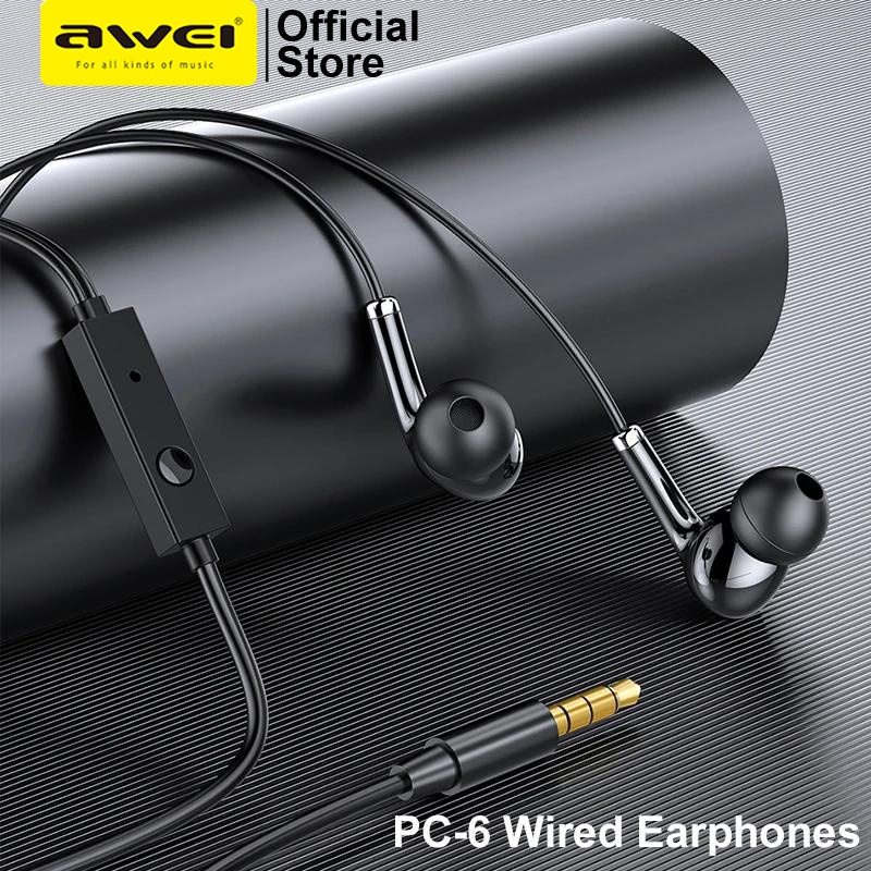 Awei PC-6 3.5mm Wired Earphones Mini Stereo Earbuds Bass Earphones ...