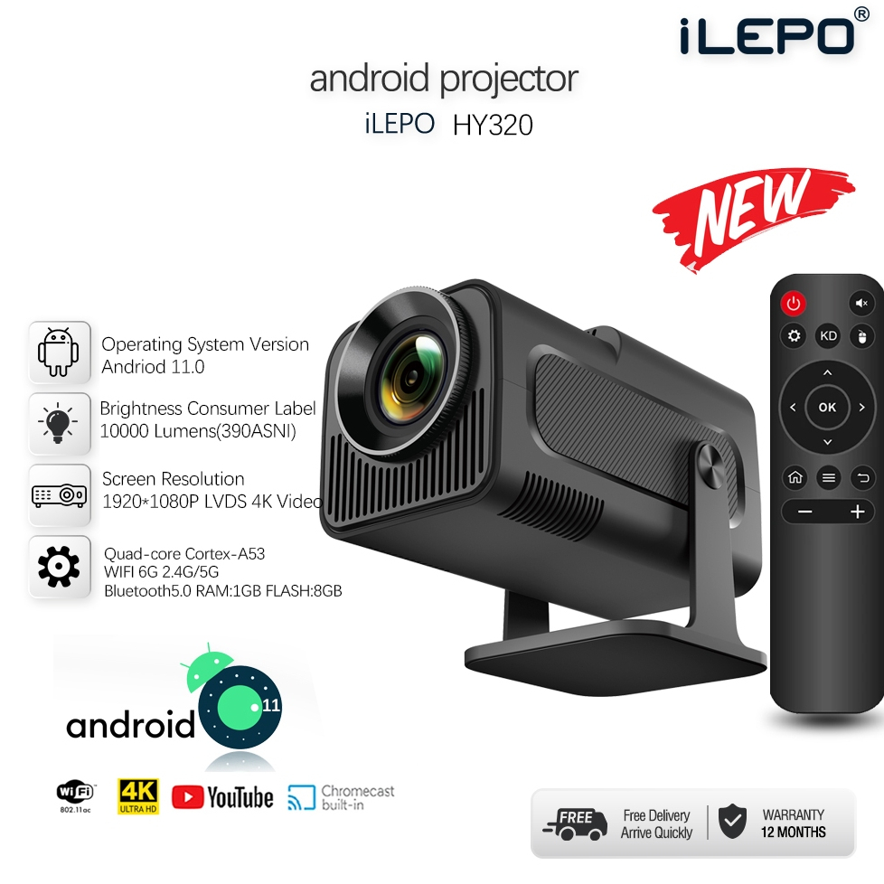 Android 11 390ANSI HY320 Projector 4K Native 1080P Dual Wifi6 BT5.0 ...