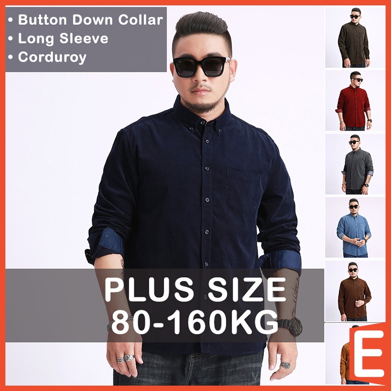 [3XL-9XL] Plus Size Corduroy Shirt Men Women Plain Long Sleeve Button Down Collar Tops Casual ...