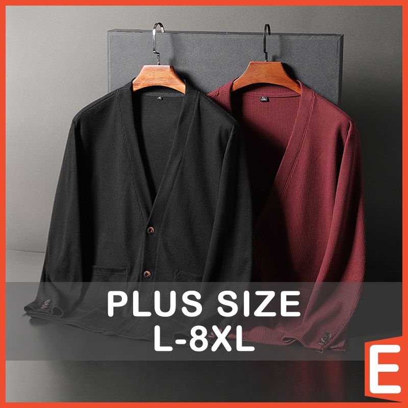 [L-8XL] Plus Size Waffle Cardigan Men Casual Basic V Neck Long Sleeve Buttons Cardigan with ...