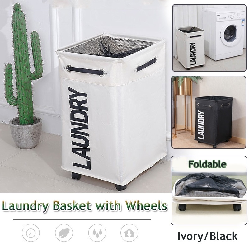 Foldable Laundry Basket with Wheels Large Capacity Dirty Clothes ...