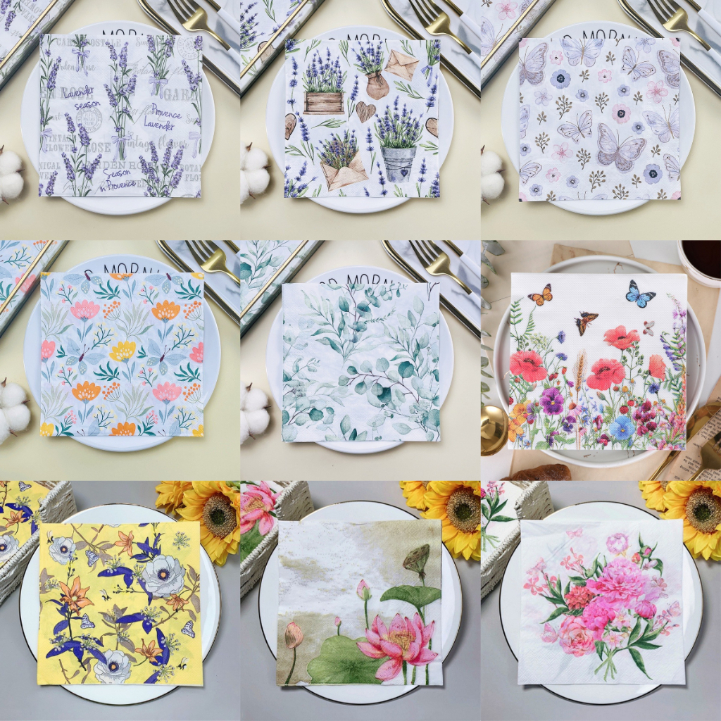 [26 Style] 20Pcs/set Vintage Rose Pattern Color Flower Paper Napkins ...