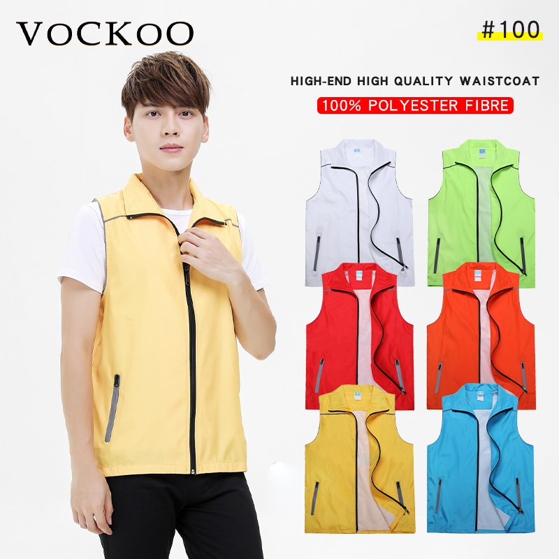 Vockoo#Reflective multi-pocket zipper sleeveless safety vest outdoor ...