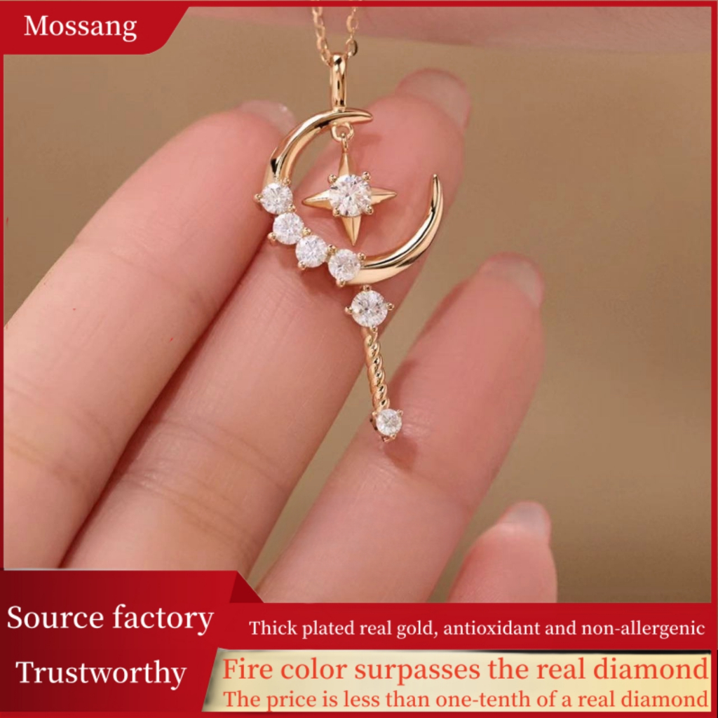 [Source Factory] 100% Genuine Moissanite Magical Girl Scepter Necklace Sterling Silver Thick ...
