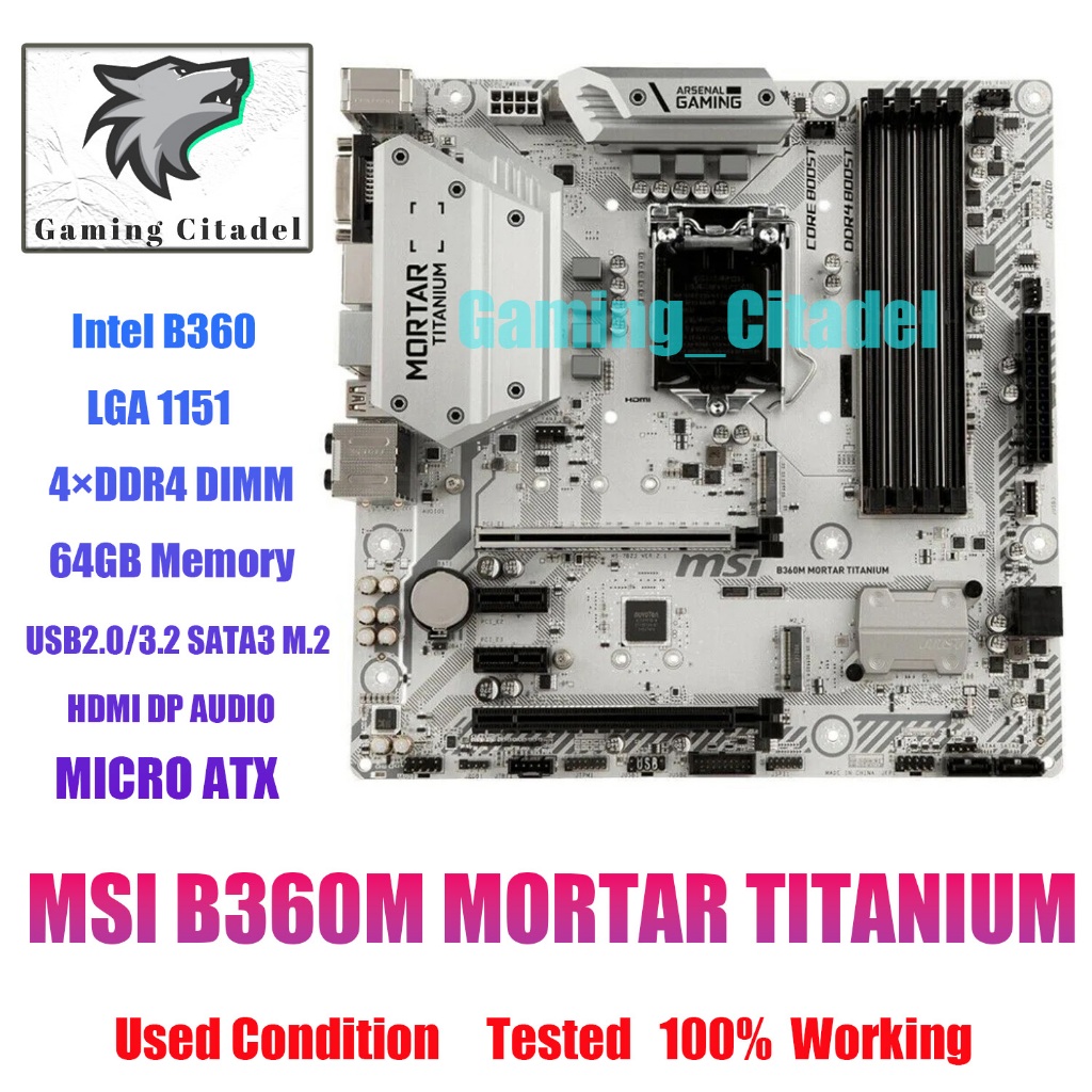 MSI B360M MORTAR TITANIUM LGA 1151 Intel B360 USB3.1 HDMI DVI DP ...