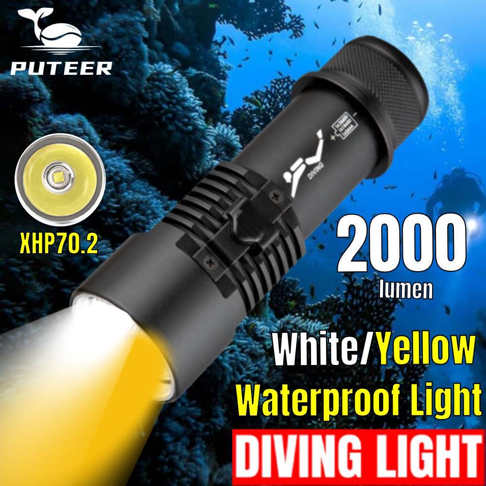 Puteer Diving Torchlight Yellow light Waterproof Diving Flashlight for ...