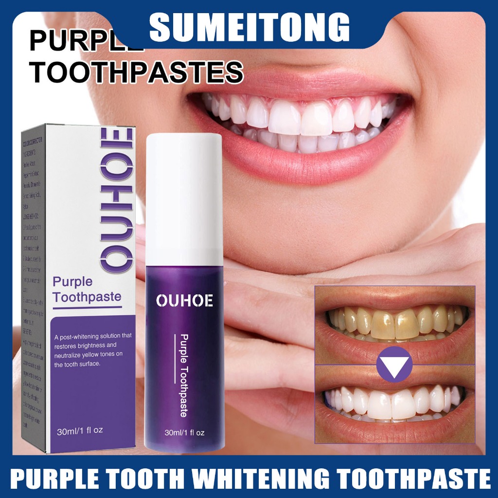 OUHOE Purple Teeth Whitening Toothpaste Remove Plaque Stains Oral ...