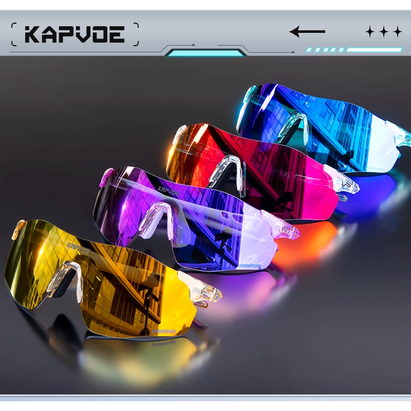 KAPVOE Running glasses marathon yellow photochromic men's outdoor ...