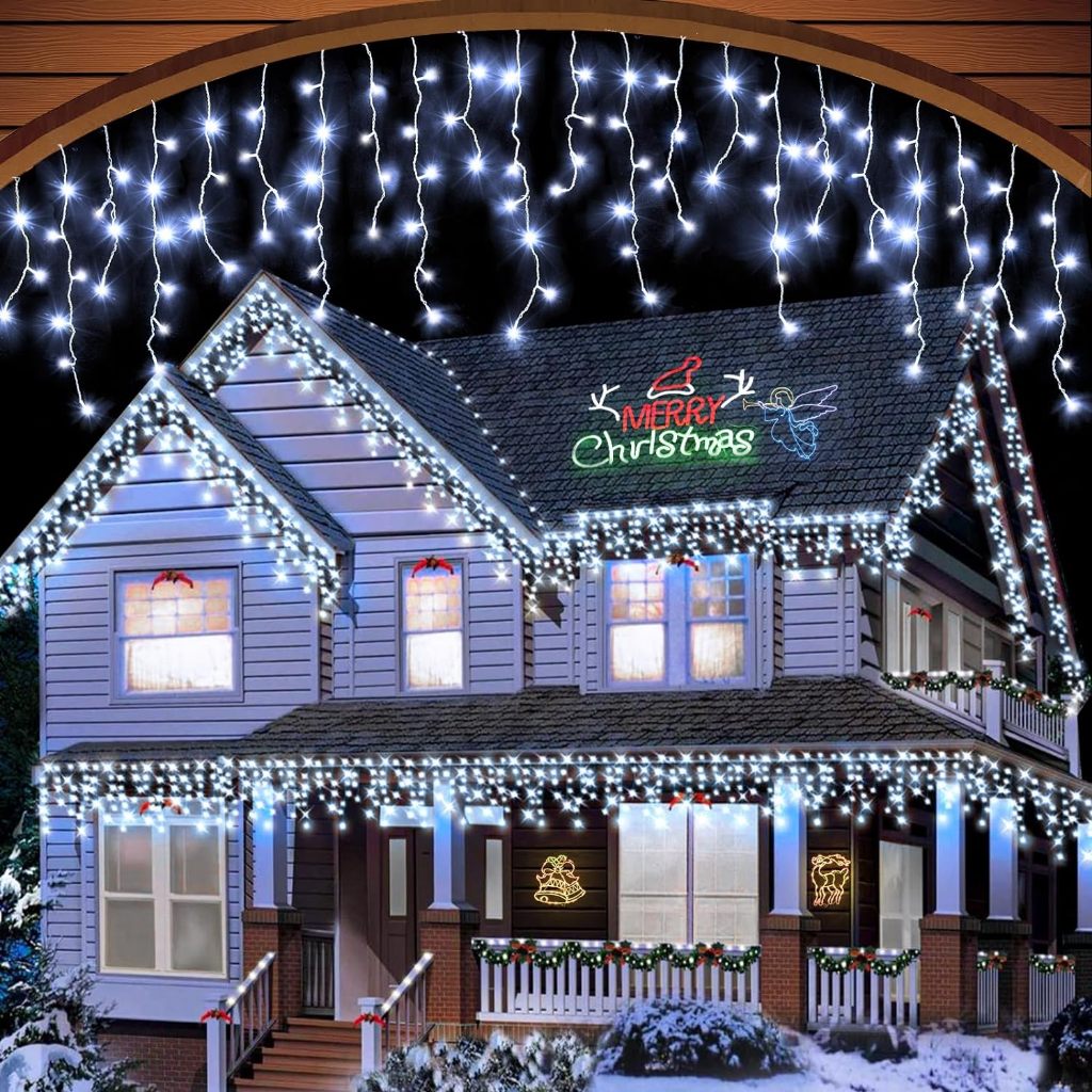 lampu raya solar led Icicle Lights Outdoor, 96 LED 13ft 8 Modes Fairy Icicle String Lights, Led ...
