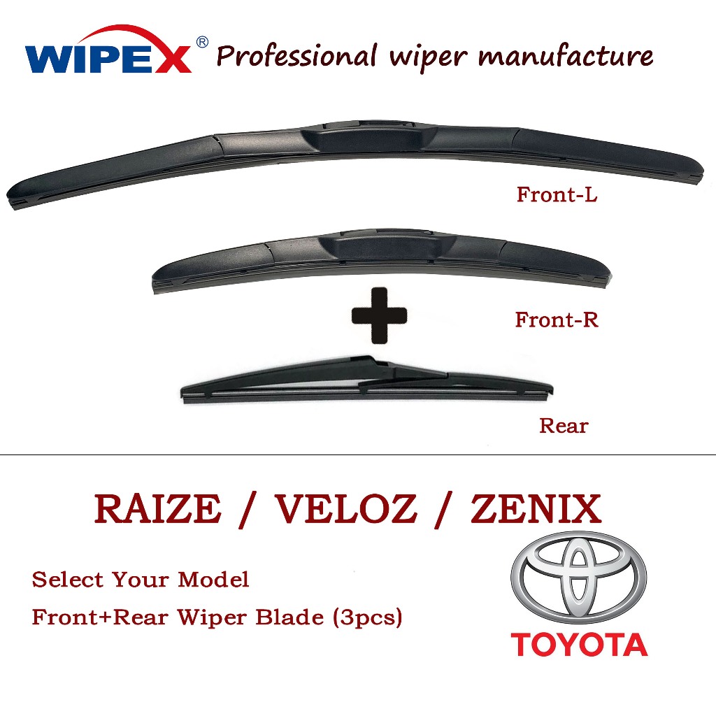 (Front+Rear 3pcs) Toyota RAIZE / VELOZ / ZENIX Wiper Blade Set for ...