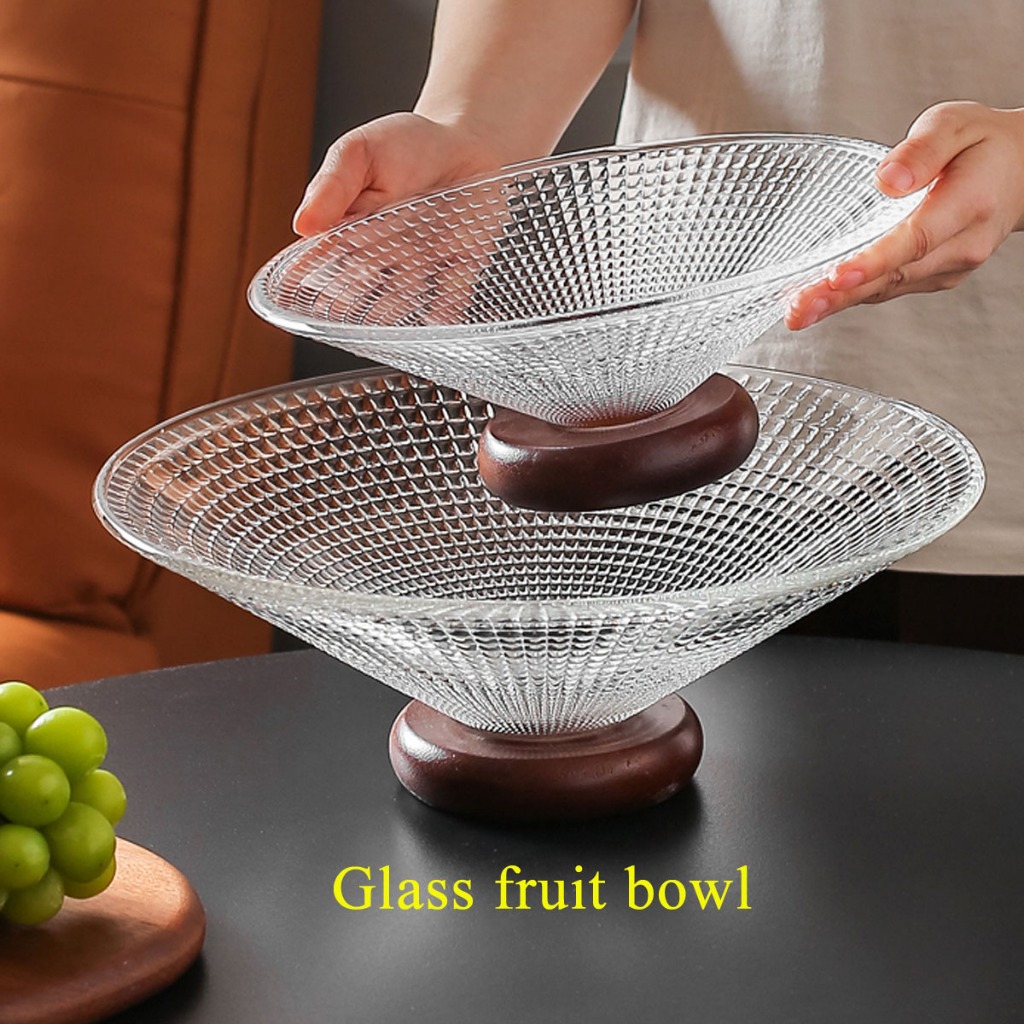 Glass Fruit Bowl for Kitchen Counter, Glass Fruit Basket with Wood base ...