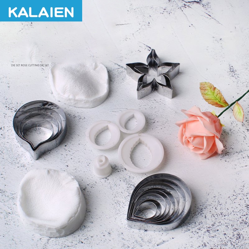 KALAIEN Austin Rose Fondant Silicone Moulds Petal Pattern Mould Leaf ...