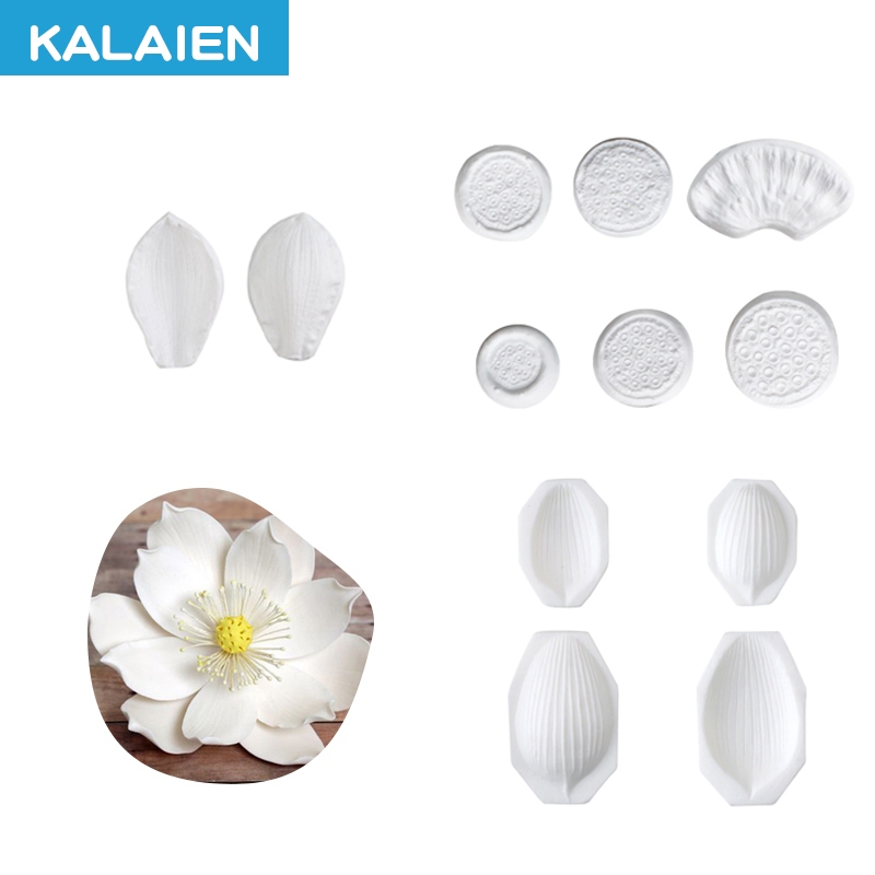 KALAIEN Lotus Flower Fondant Flower Mould Petal Silicone Mould ...