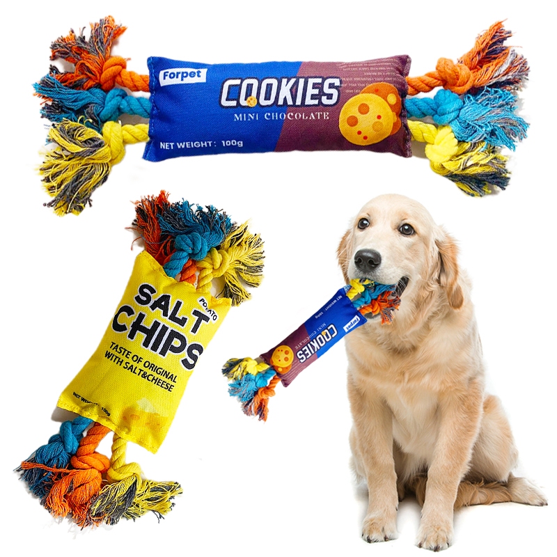 Dog Chew Toy Colorful Candy Shape with Rope Molar Bite Resistant Sound ...