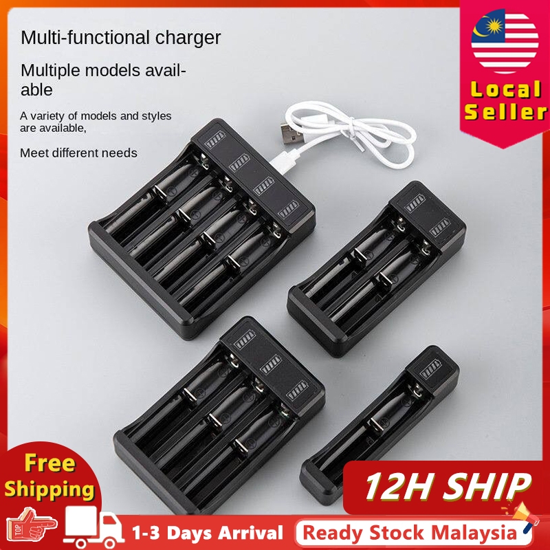 (🚚MY Stock🚚) 18650 Charger 4 Slots 3.7V Fast Charging With LED ...