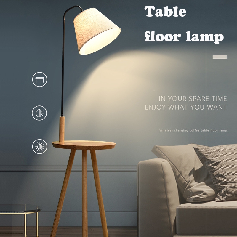 Floor Lamp with Table Attached, Wooden End Side Table Floor Lamp, Adjustable Reading Lamp for ...
