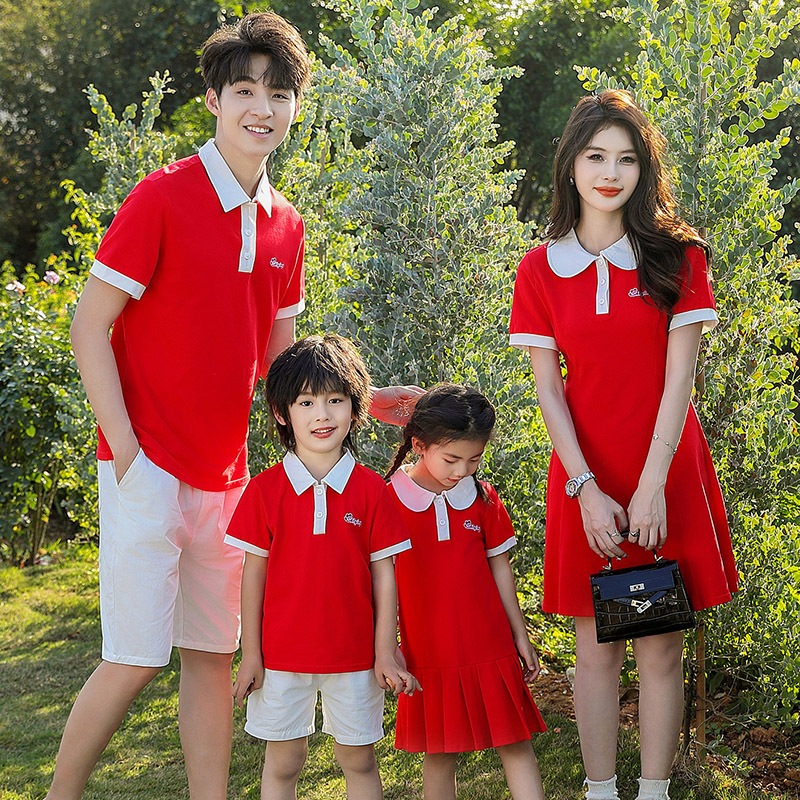 Baju Raya Red Family Matching Outfits Dress Polo Shirt Couple Set Wear ...
