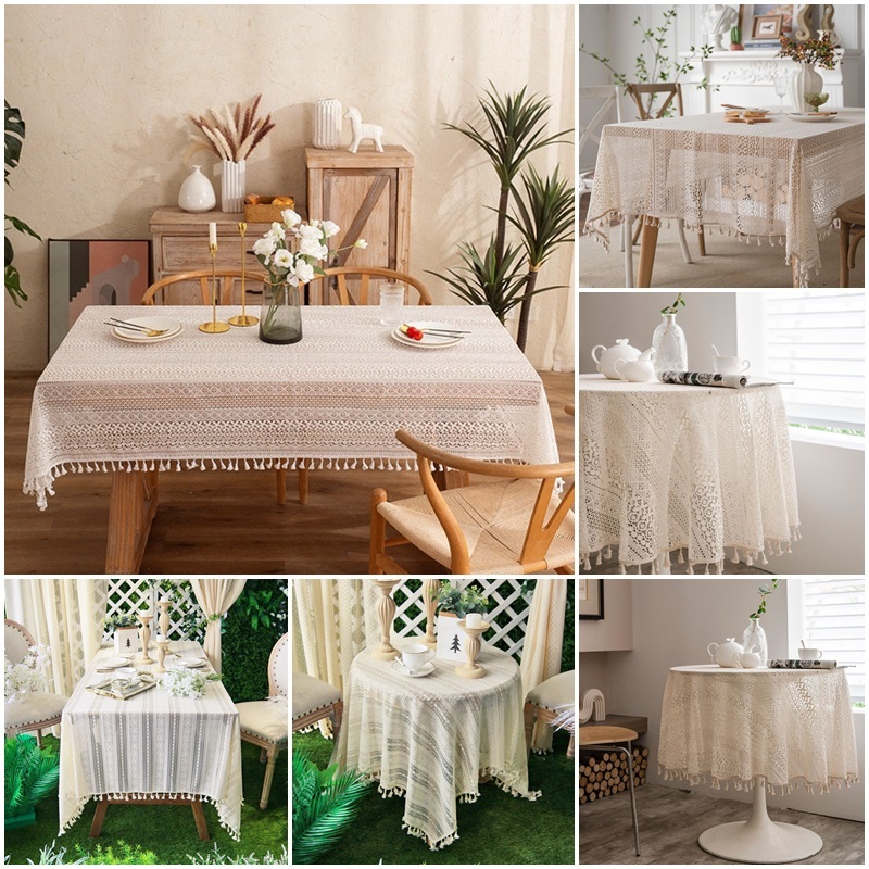 Vintage Lace Tablecloths Ins Tassel Table Cloths Dining Table Cover ...