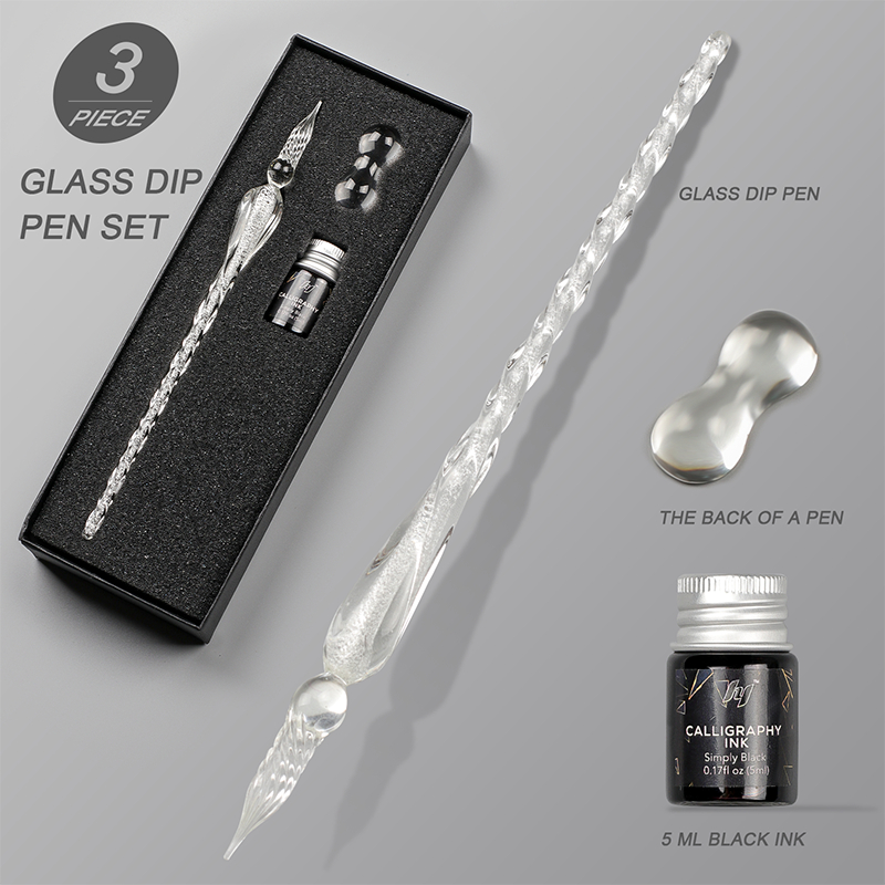 Glass Calligraphy Pen Crystal Glass Dip Pen and Black Ink Pen Holder ...