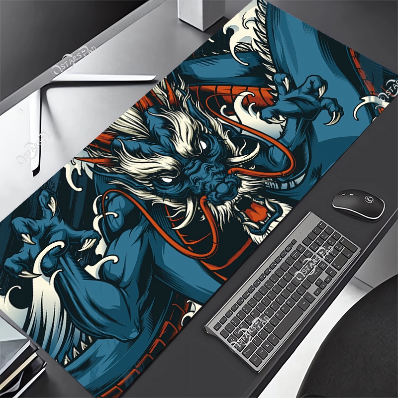 Oni Large Gaming Mouse Pad Japanese Black Dragon Table Mat Waves ...