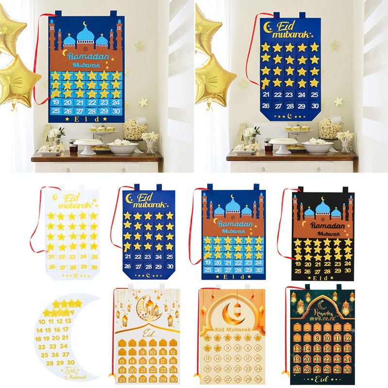 【8 Style】Eid Felt Calendar Moon Ramadan MUBARAK Countdown Ornaments ...