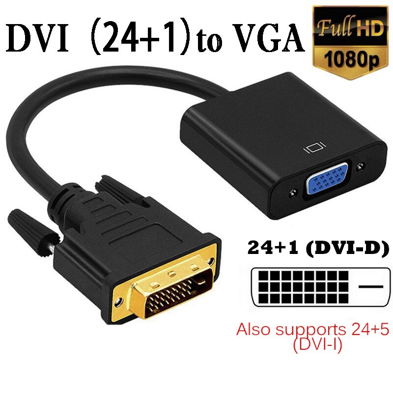 DVI 24+1 DVI-D (Dual Link) Male to VGA Female Converter adapter Cable ...