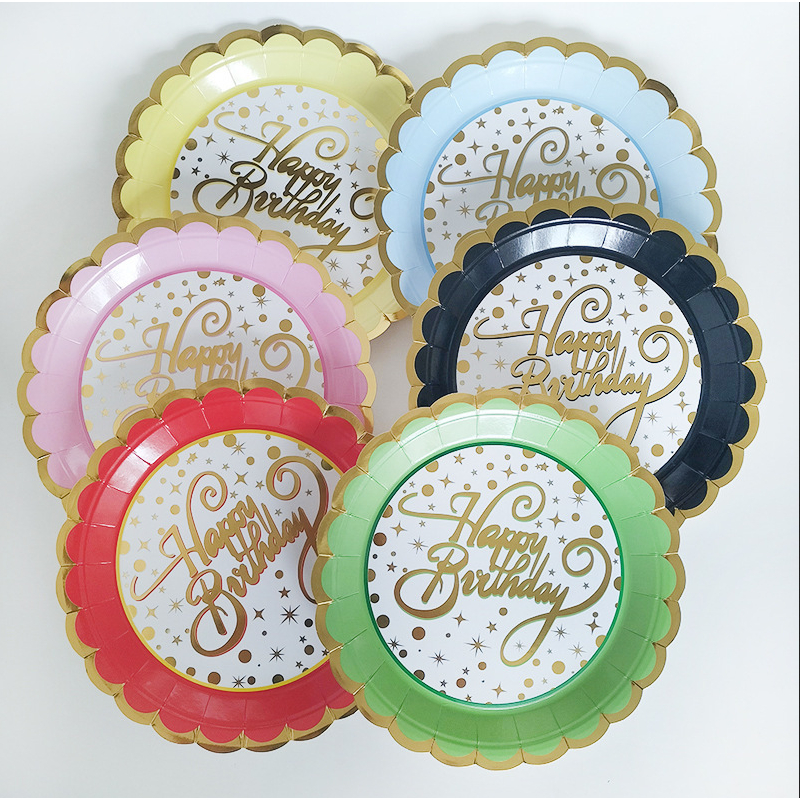 20pcs 7 inch foil-stamp birthday happy paper plate disposable birthday ...