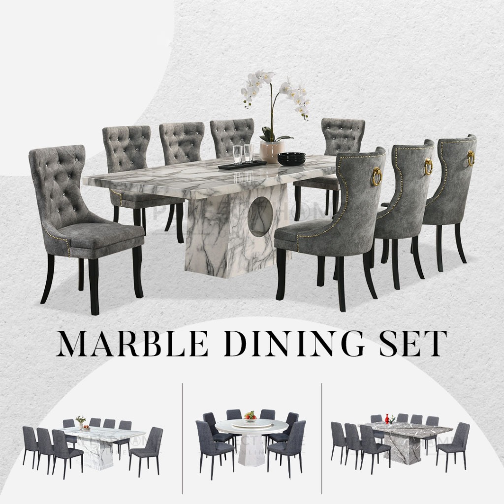 Set Meja Makan 6 Kerusi Meja Batu Marble Dining Table Set 6 Chair ...