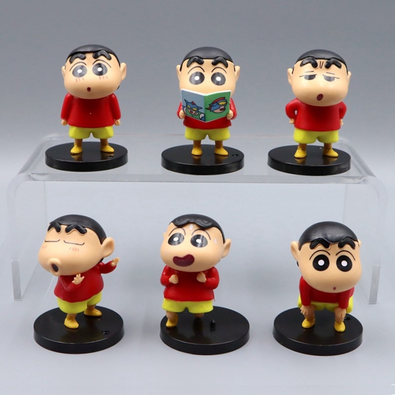 6Pcs/Set 7cm Anime Crayon Shin-chan Figure Nohara Shinnosuke Read Book ...