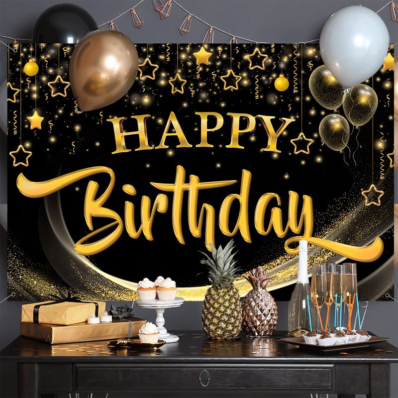 150*100CM Vinyl Happy Birthday Backdrop Banner Sign Poster Glitter Balloon Star Photo Backdrop ...