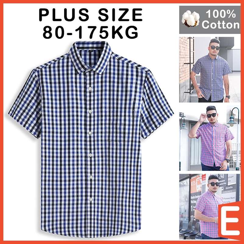 [3XL-10XL] Plus Size Shirt Men Women Checkered Short Sleeve Cotton Tops ...