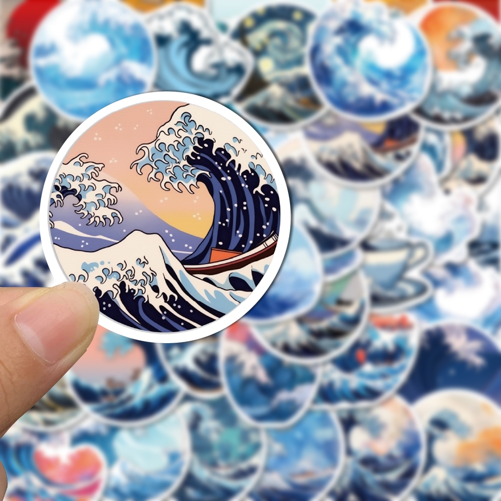 50pcs ukiyo-e cartoon stickers with wave patterns on the waves and ...