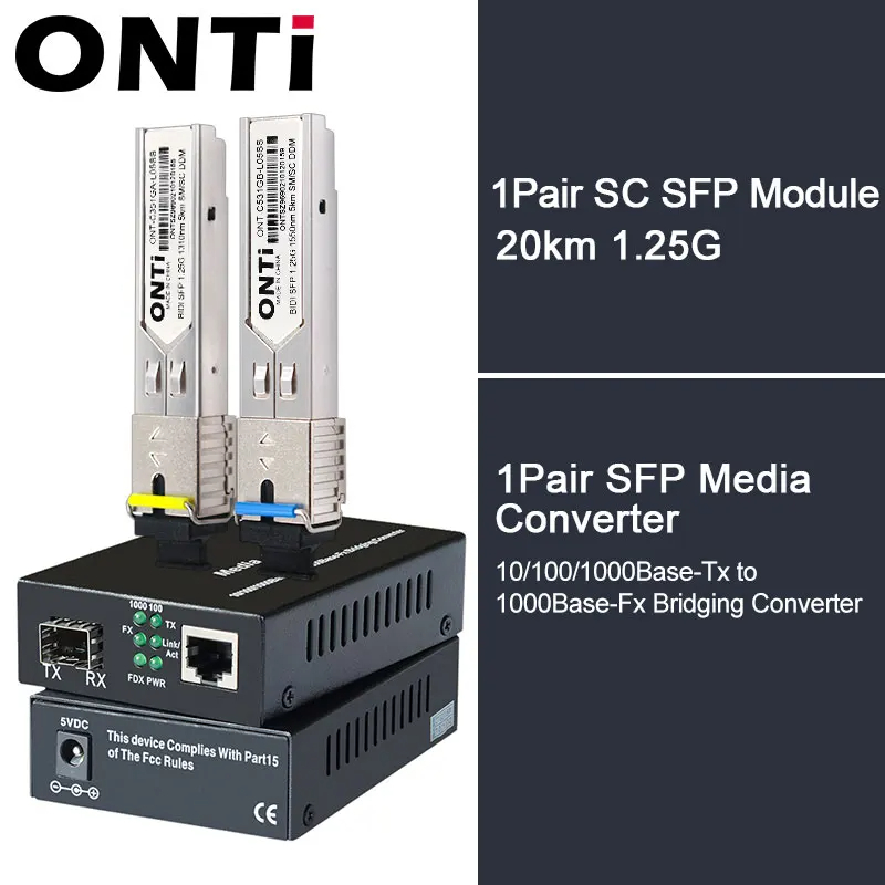 ONTi a Pair Gigabit Fiber Optical Media Converter 1000Mbps Media Fiber ...