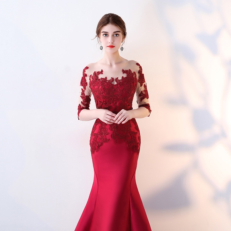 Evening Gown for Toast Bride 2026 New Satin Banquet Long Elegant ...
