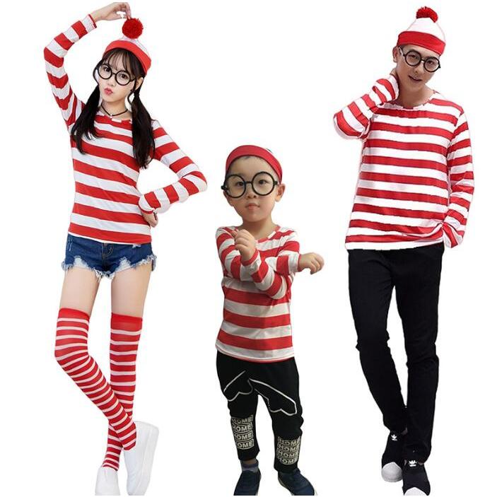 Where's Wally cosplay set Adult Wheres Waldo Costume Red and White ...