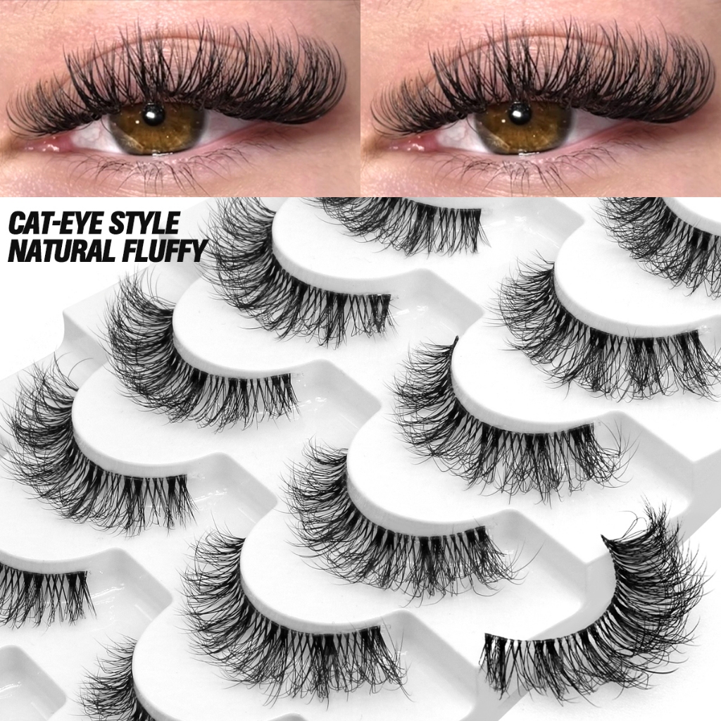 GROINNEYA False Eyelashes 8D Fluffy Faux Mink Lashes 5/7 Pairs Wispy ...