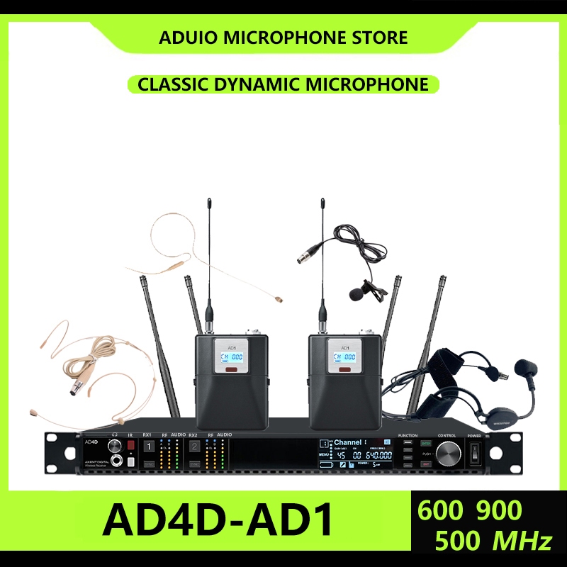 AD4D 2 channel head mounted microphone UHF wireless microphone system ...