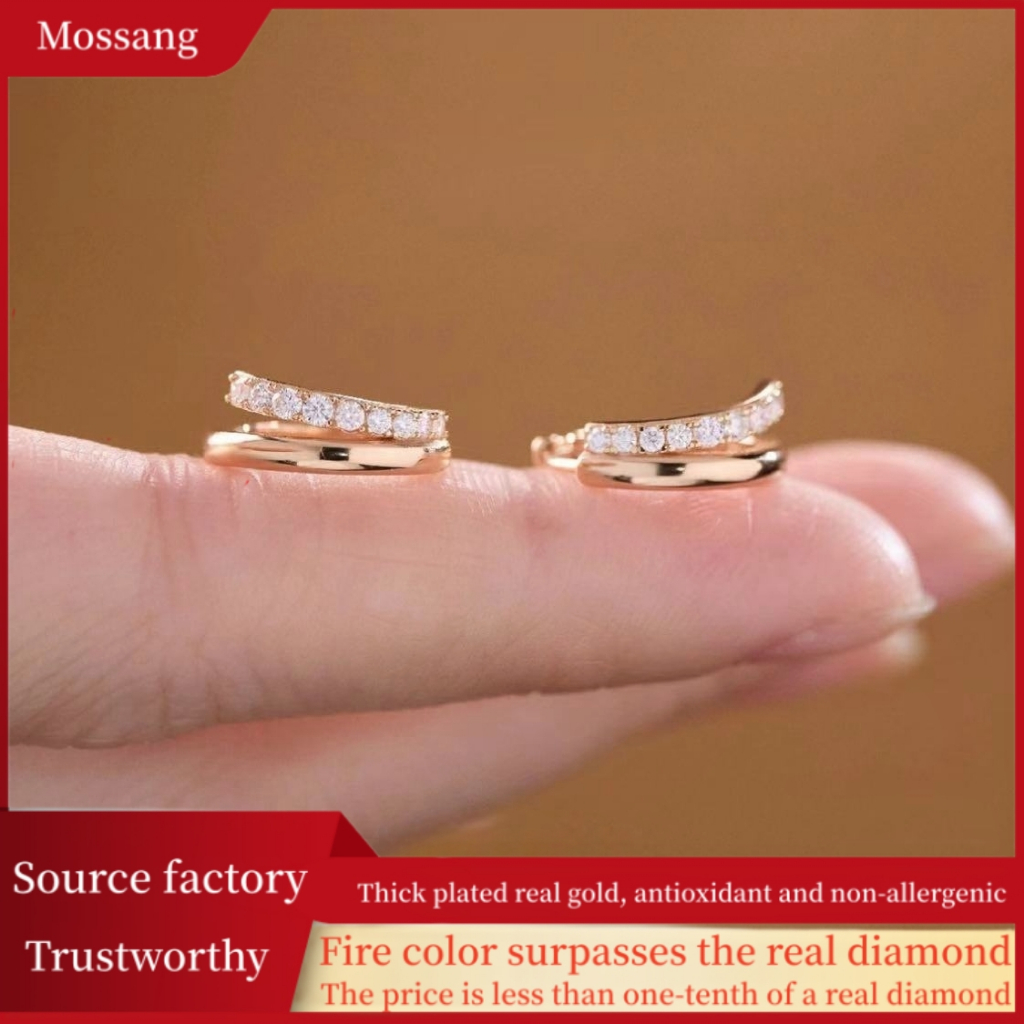 [Source Factory] 100% Genuine Moissanite Double Ring Ear Buckle Sterling Silver Thick Platinum ...