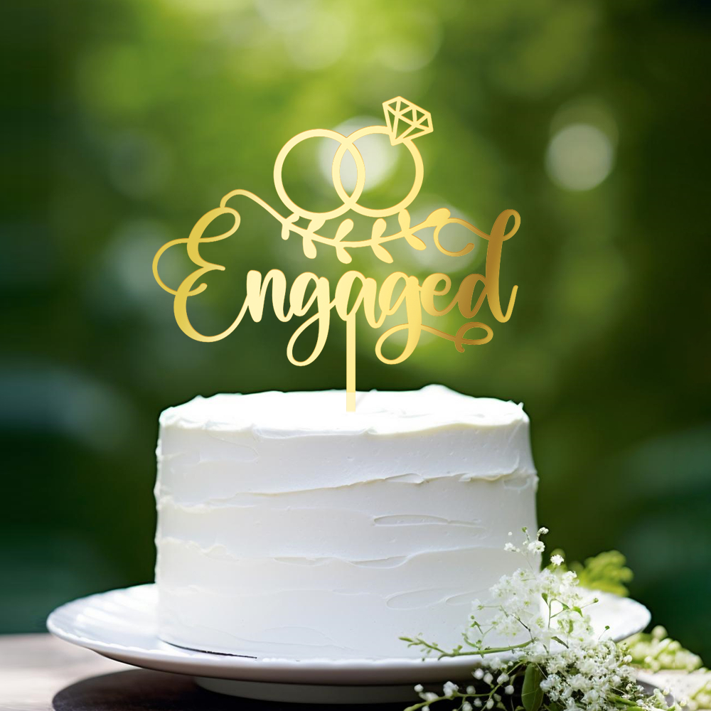 Engaged Cake Topper Engagement Cake Decoration with Ring in Acrylic ...