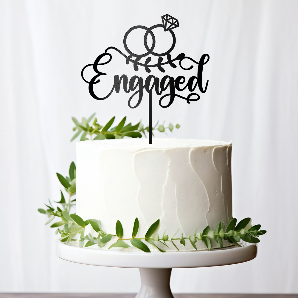 Engaged Cake Topper Engagement Cake Decoration with Ring in Black ...