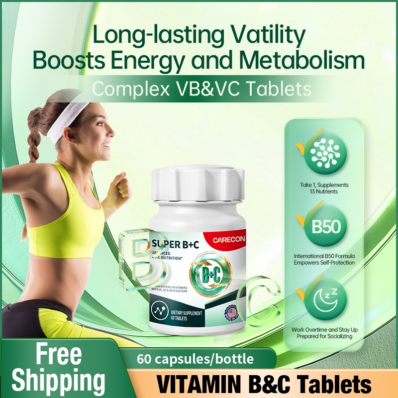 Carecon Vitamin B+C Complex, Super B Complex with Vitamin C & Folic ...
