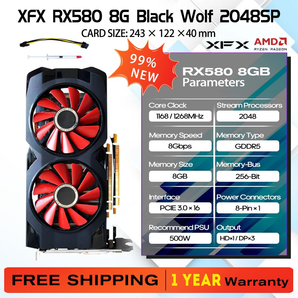 Used Original 99% New XFX RX580 8G RX590 GDDR5 RX5700 GDDR6 Graphics Card XFX Series 256bit ...